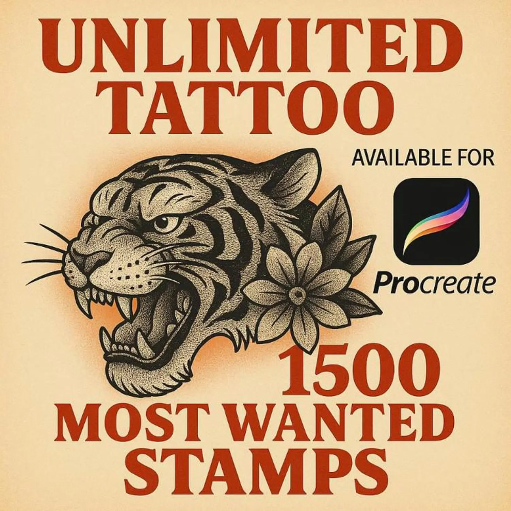 1500+ Procreate Brushes & Stamps, Tattoo-stencils, Digital-product, Pr ...