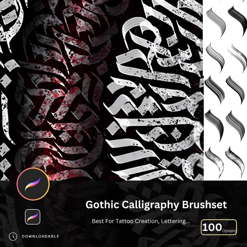100 Procreate Gothic Calligraphy Brushes, Chicano Tattoo Scripts, Hand ...